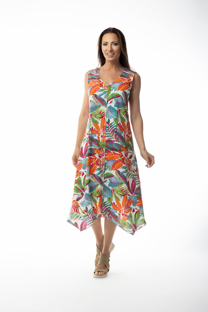 Pure Essence Palm Print Dress with a V-Neckline and Sharkbite Hemline ...